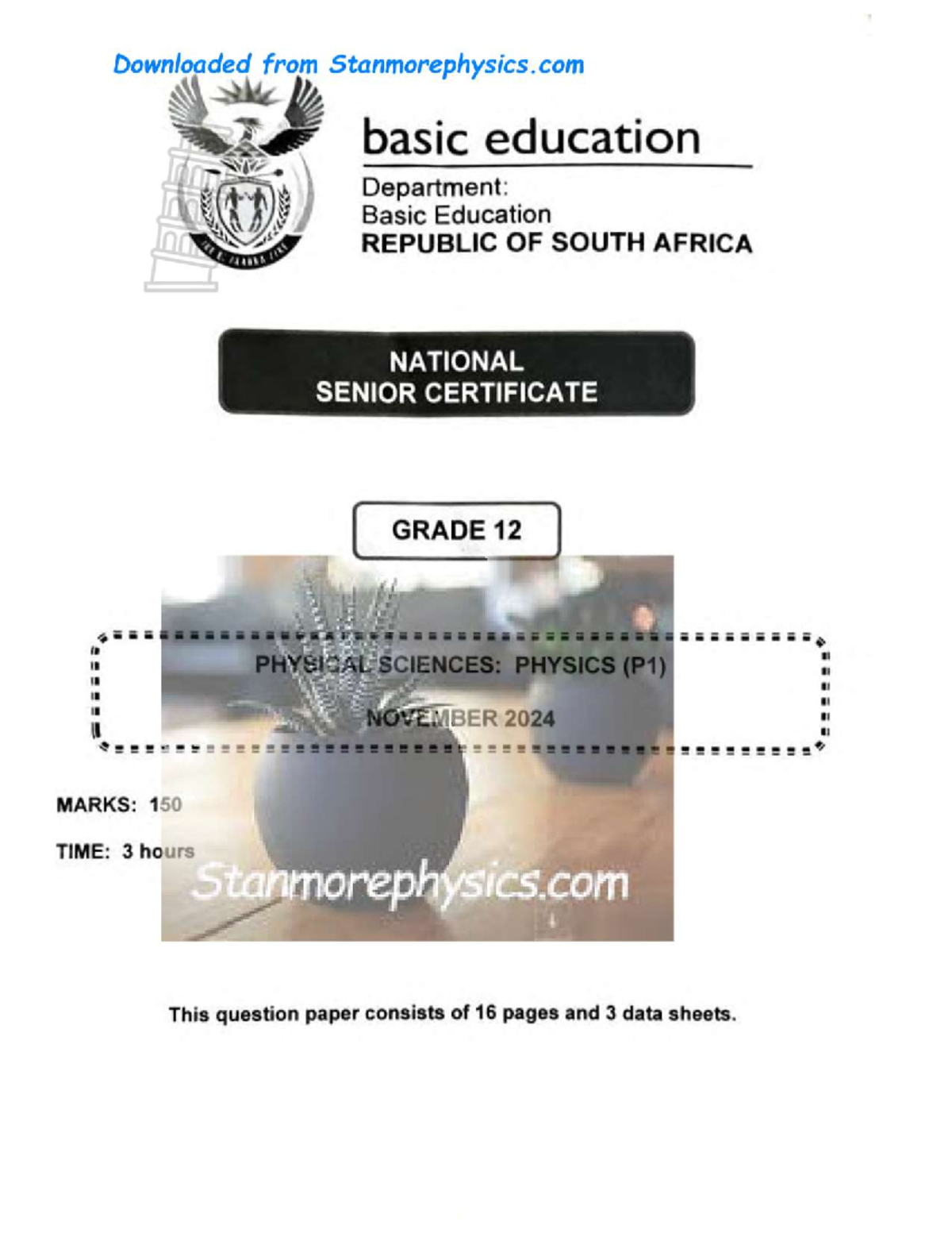 NSC Physical Sciences Grade 12 Nov 2024 Paper 1 Exam Questions & Guidelines - Studocu