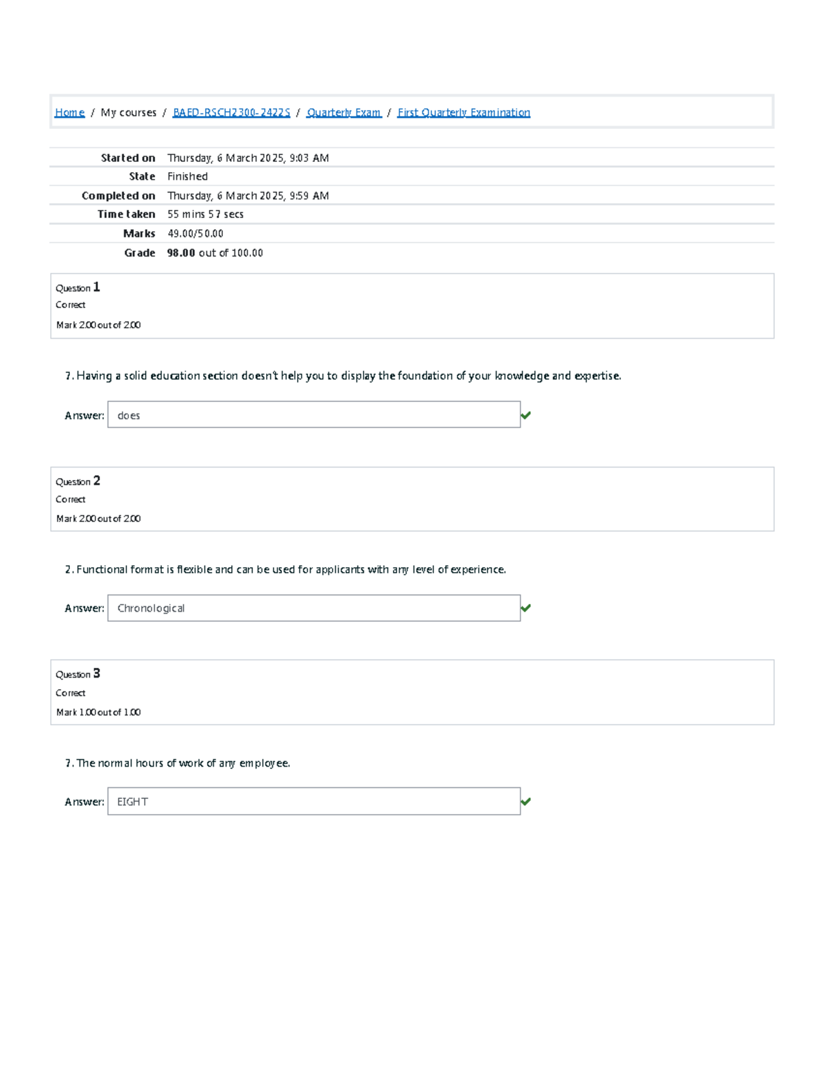 Q3 Work Immersion: First Quarterly Exam Review and Answers - Studocu