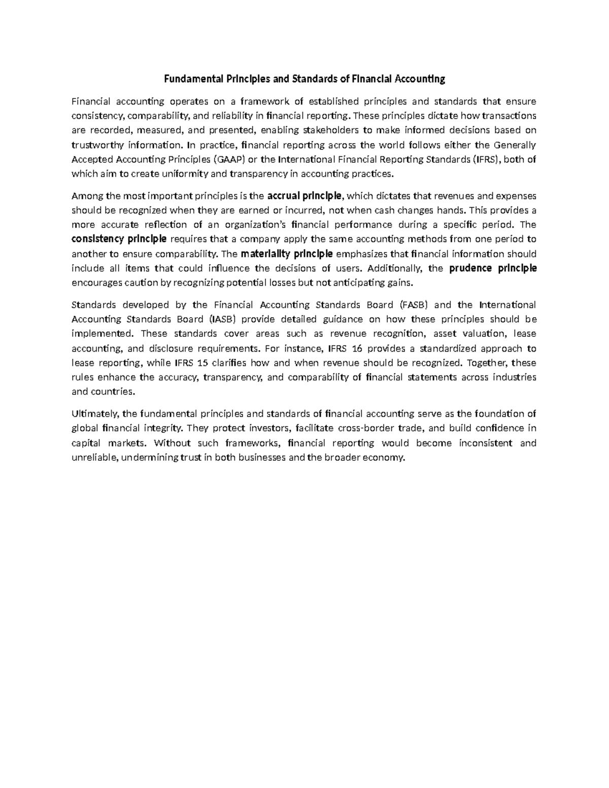 Fundamental Principles & Standards of Financial Accounting - Studocu