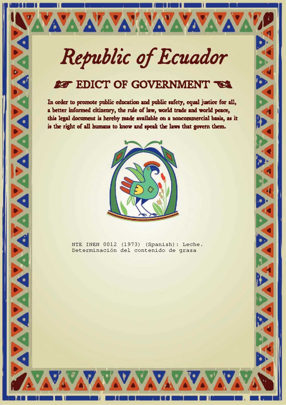 NTE INEN 12: Determinación del Contenido de Grasa en Leche - Studocu