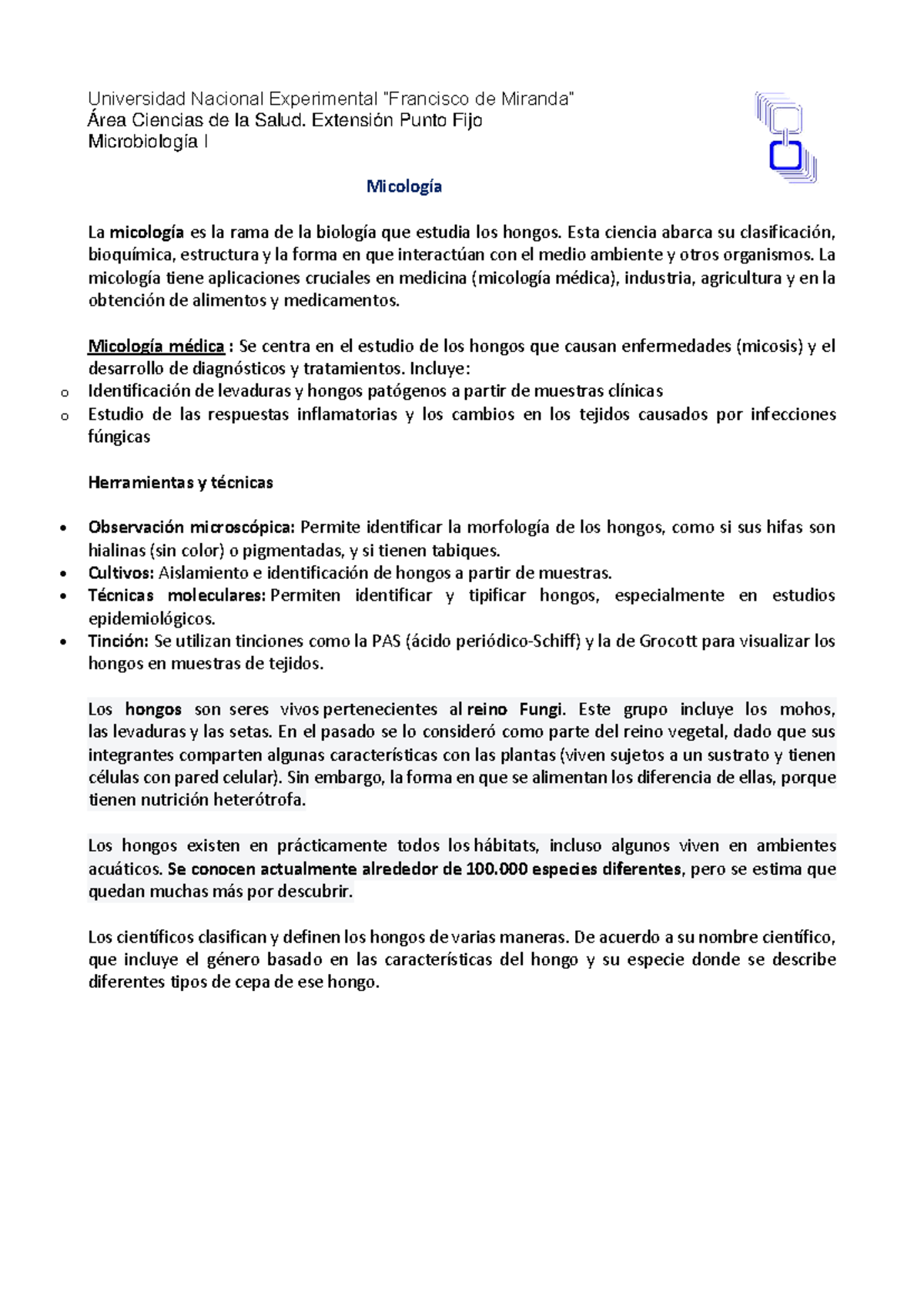 Micología I - Universidad Nacional Experimental de Área Ciencias de la ...