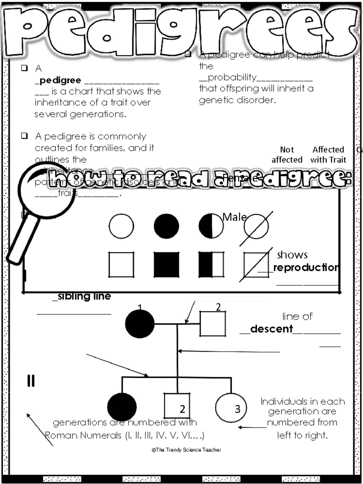Pedigree Analysis Notes for Genetic Disorders - Trendy Science Teacher ...