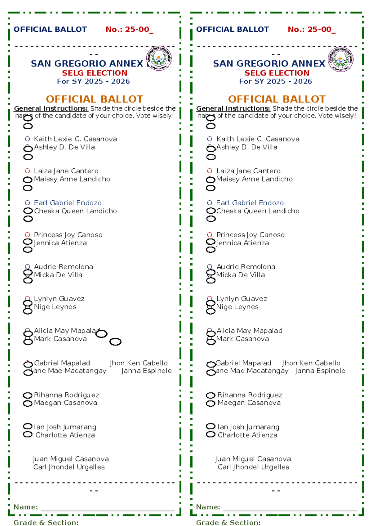 SELg Election Official Ballot for SY 2025-2026 - Studocu