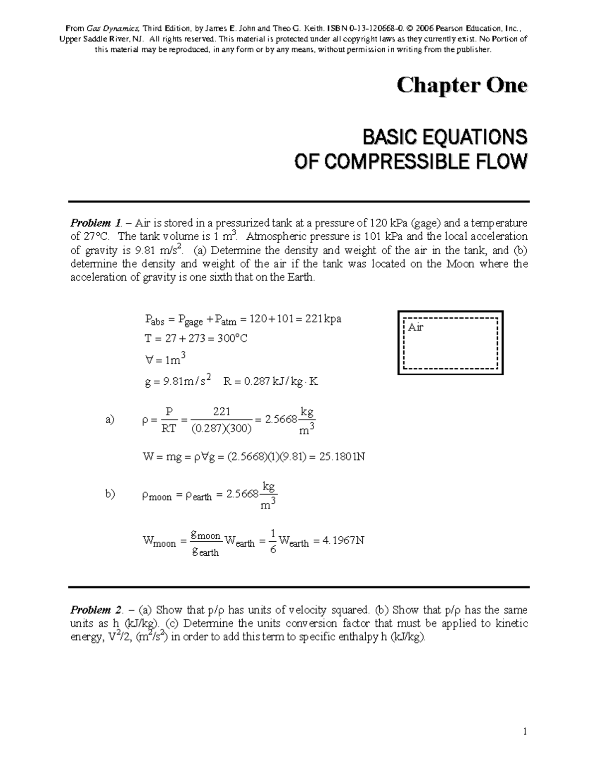 John - Chapter 1: Problem Set on Basic Equations of Compressible Flow ...