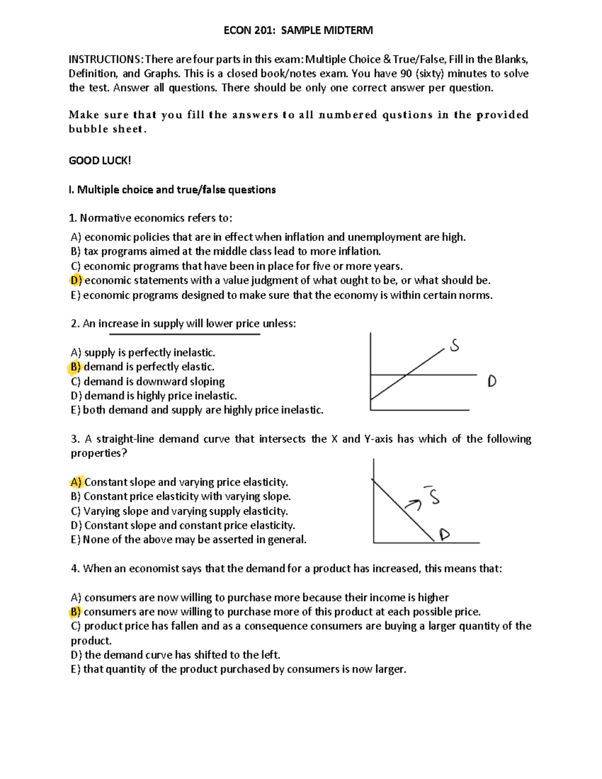 ECON 201: Sample Midterm Exam Guide for W24 - Studocu