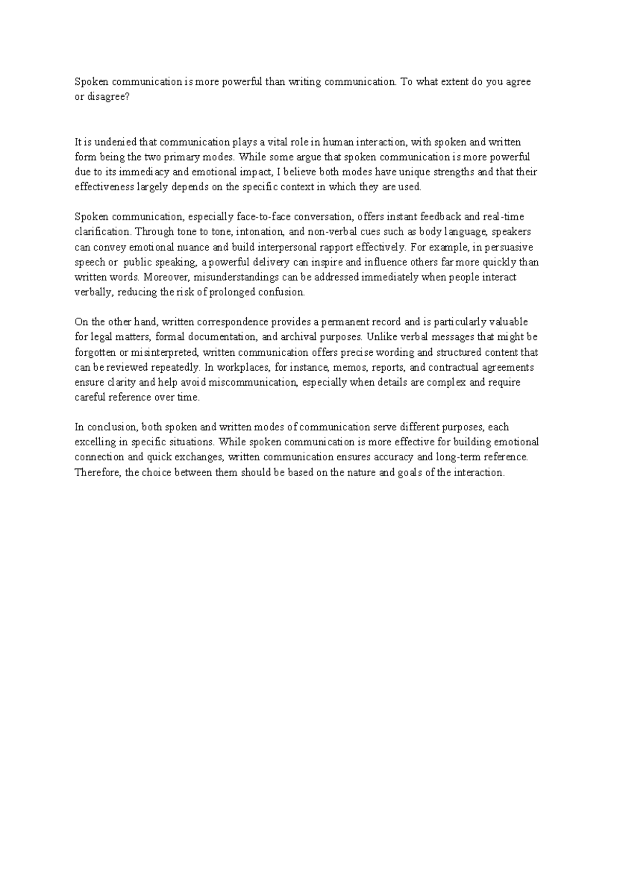 Task 2-1 - Essay on Spoken vs. Written Communication - Studocu