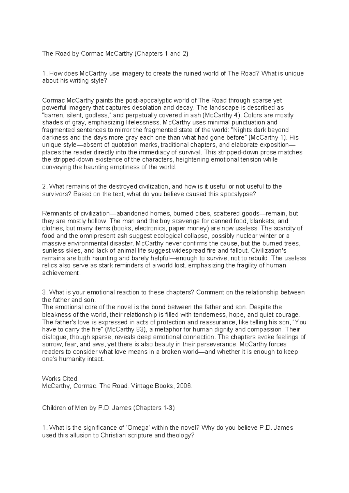 ENG4U Essay Notes: Analysis of "The Road," "Children of Men," and "WE ...