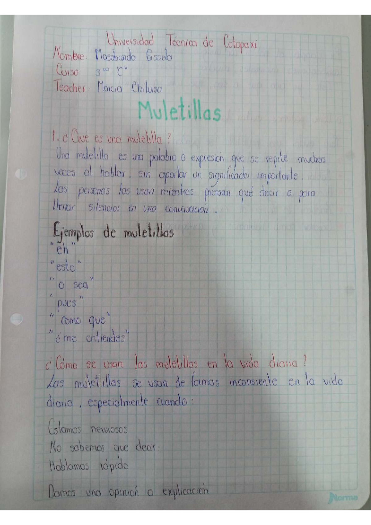 Muletillas: Importancia y Uso en la Conversación - 3ʳᵈ Curso - Studocu