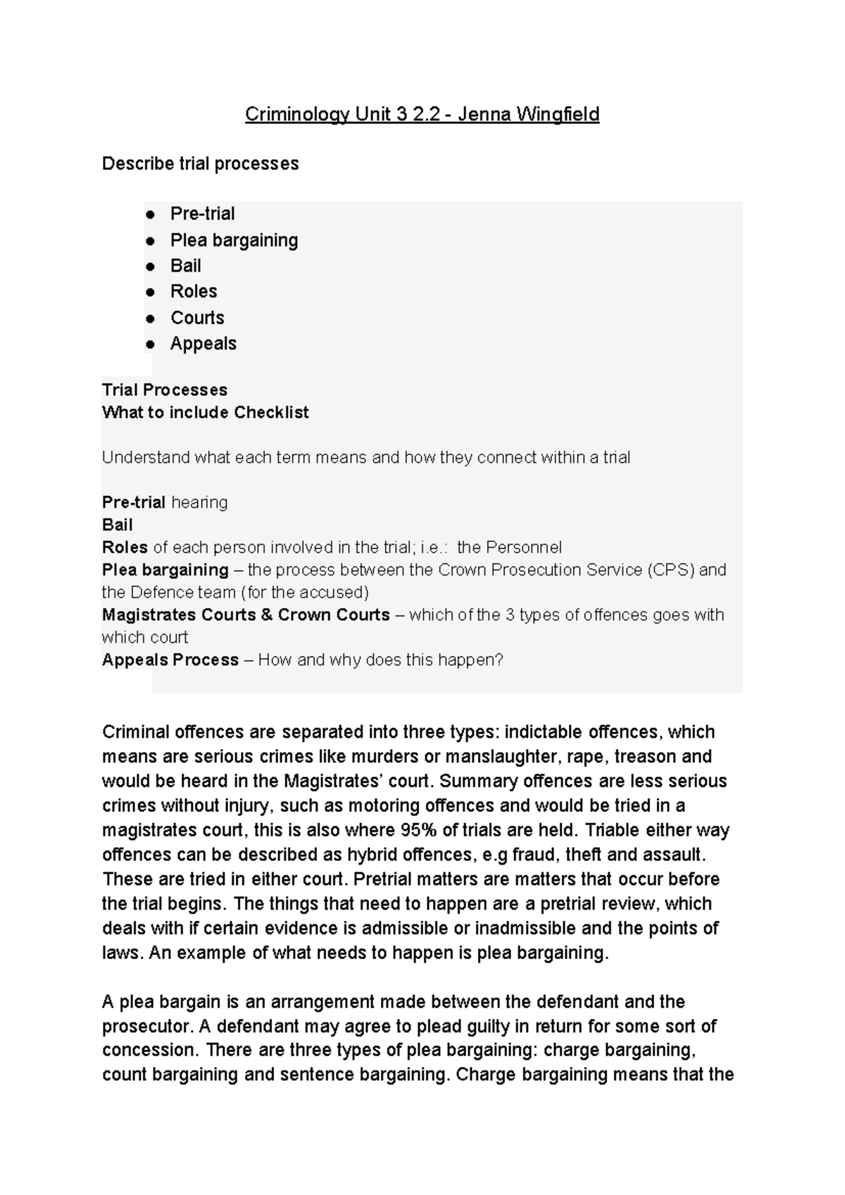 Criminology Unit 3 2.2 - Criminology Unit 3 2 - Jenna Wingfield ...