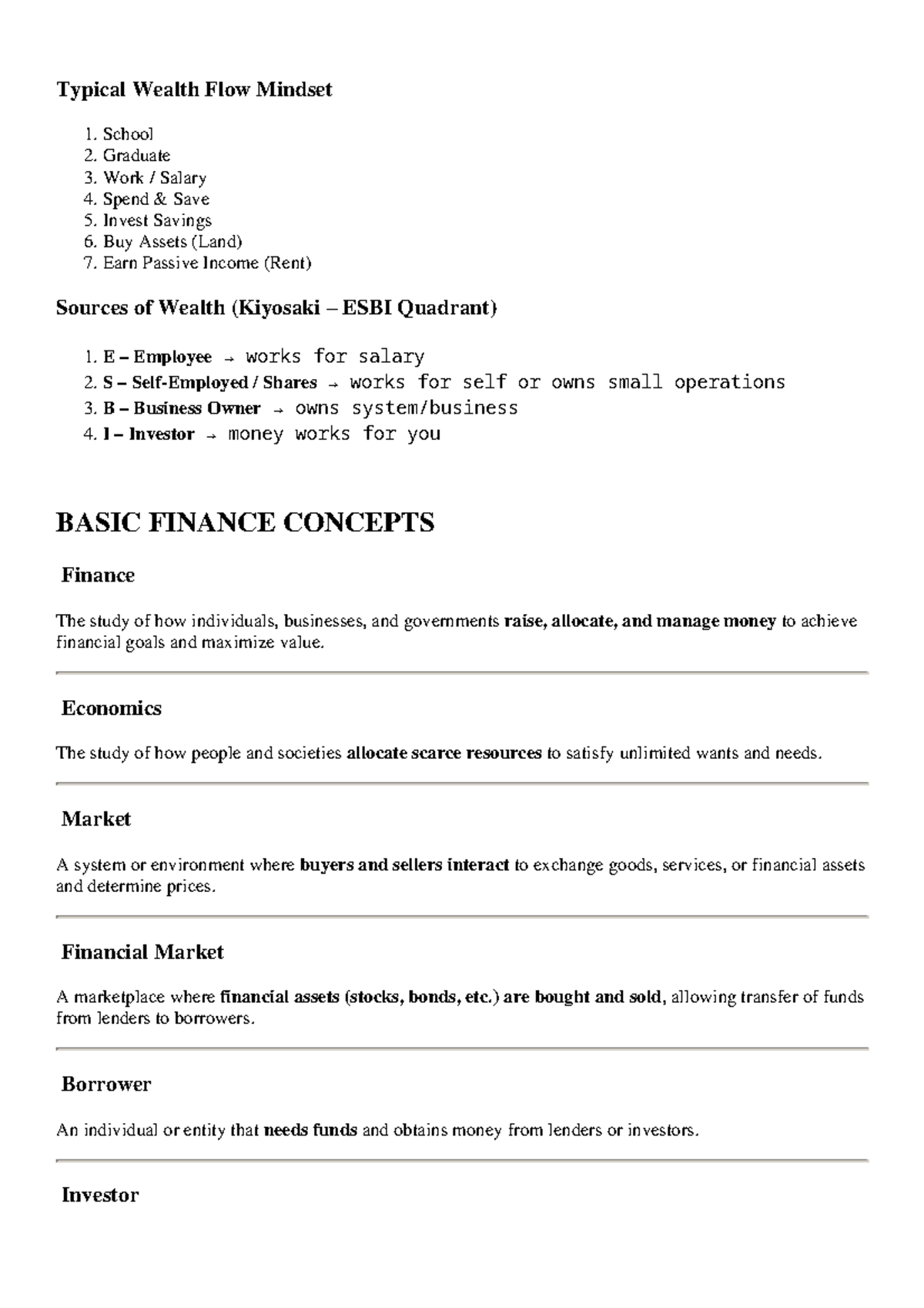 FIN MAR - Wealth Flow Mindset and Basic Finance Concepts - Studocu