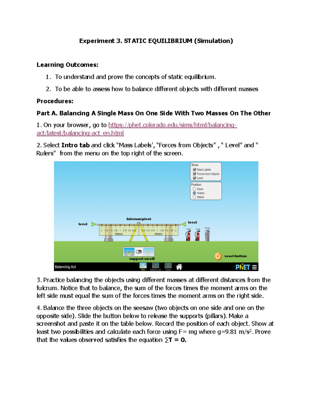 Experiment 3: Understanding Static Equilibrium in Physics Simulation ...