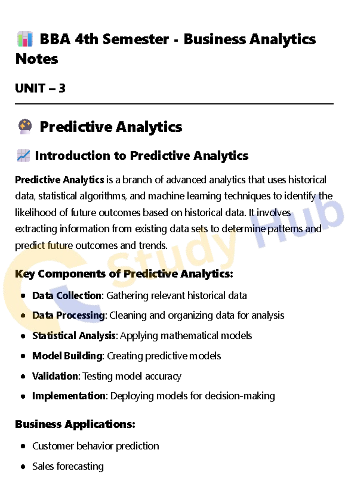 BBA 4th Semester - Business Analytics Unit 3: Predictive Analytics ...
