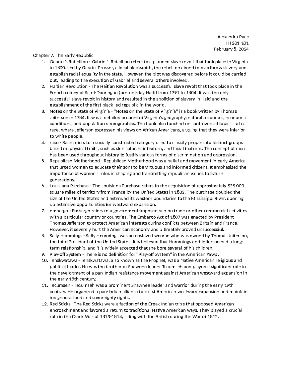 HI 201 - Chapter 7 Vocabulary: The Early Republic Key Terms - Studocu