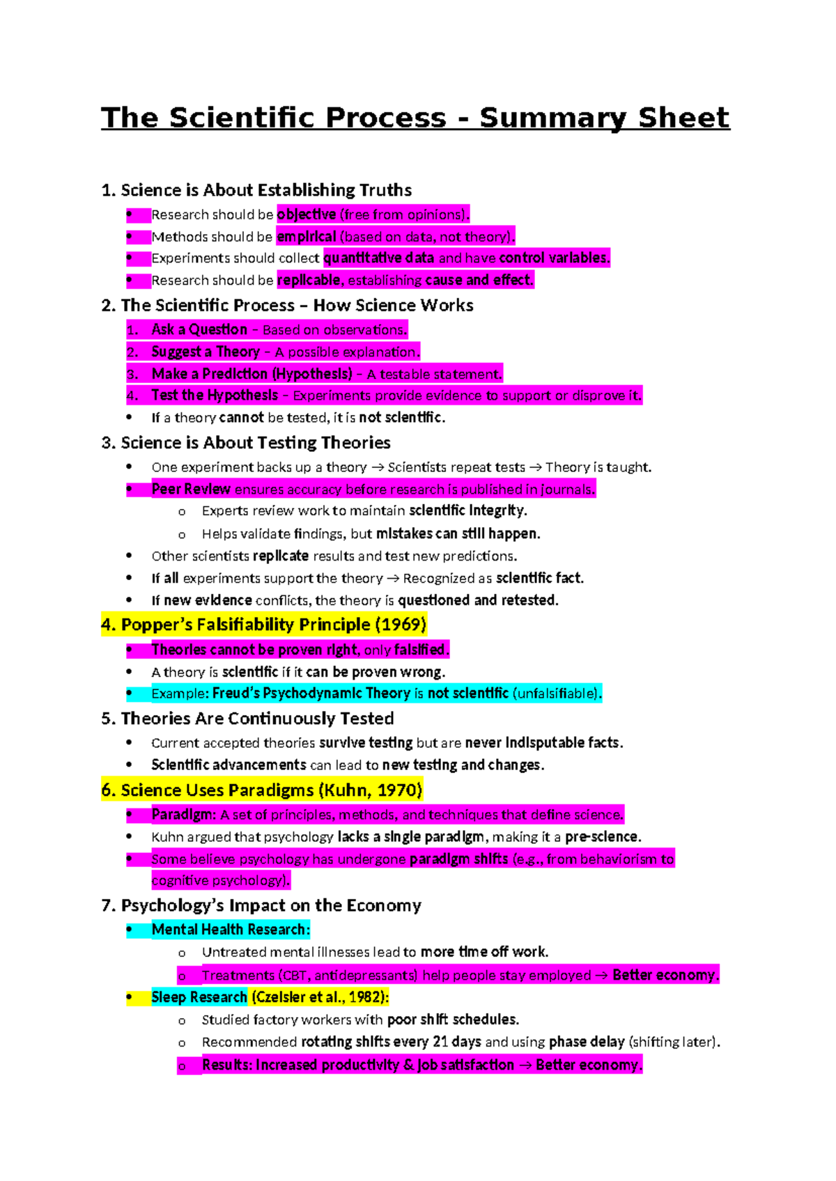 The Scientific Process: Key Principles and Theories Summary Sheet - Studocu