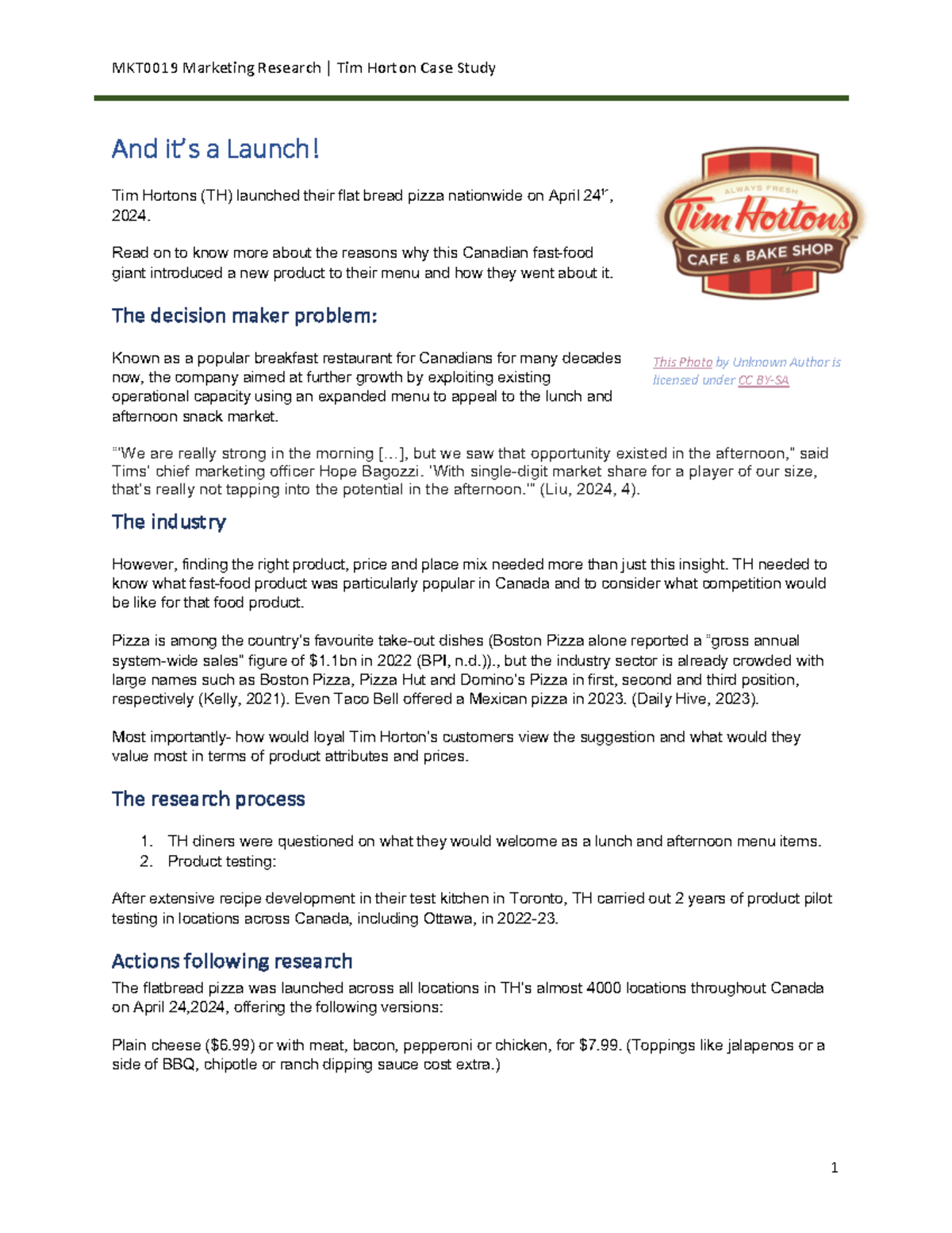 Tim Horton Case Study MKT 00 19: SWOT & Environmental Factors Analysis ...