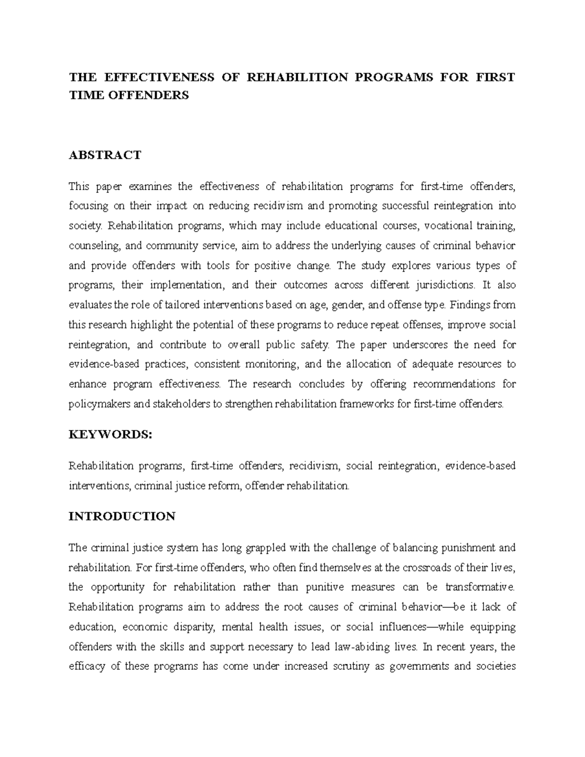 The Effectiveness of Rehabilitation Programs for First-Time Offenders ...