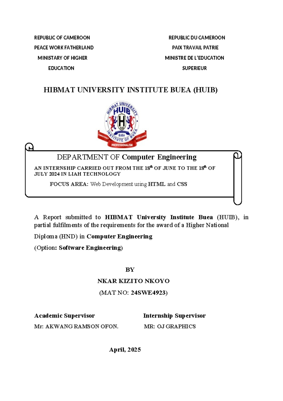 HND Internship Report: Web Development at LIAH Technology (2024) - Studocu