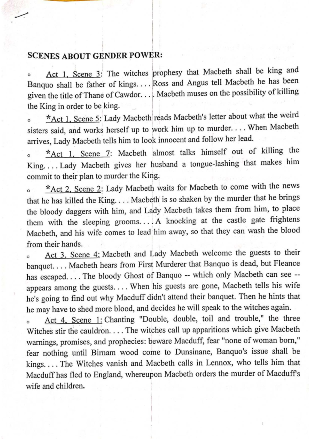 SCENES ABOUT GENDER POWER IN MACBETH: Key Moments and Analysis - Studocu