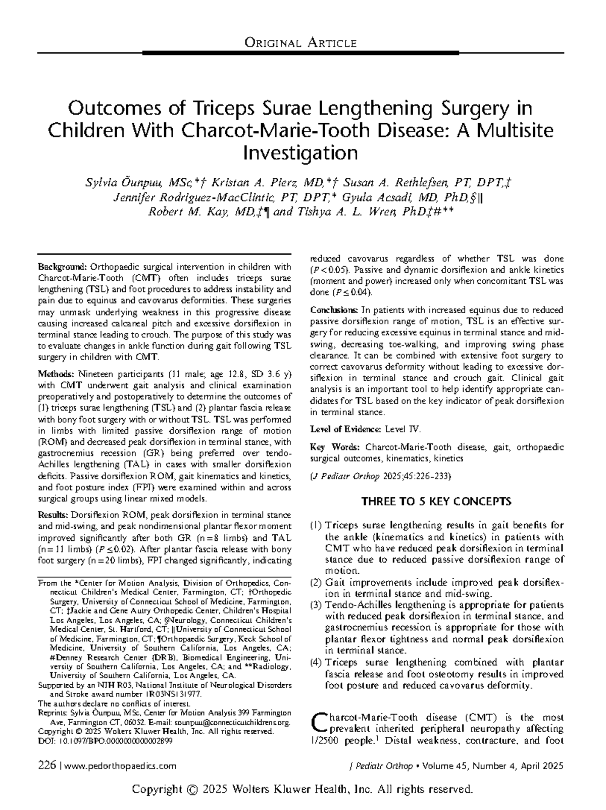 Outcomes of Triceps Surae Lengthening Surgery in CMT: A Multisite Study ...