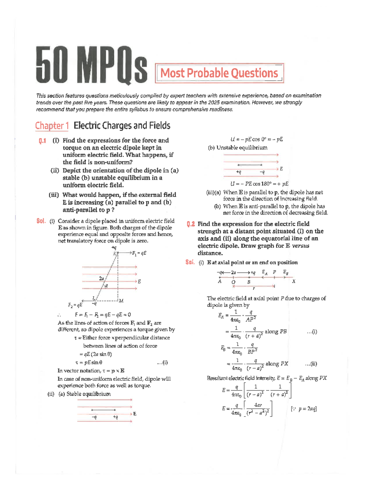 50 MPQs Important Questions for 12th Physics Exam Preparation - Studocu