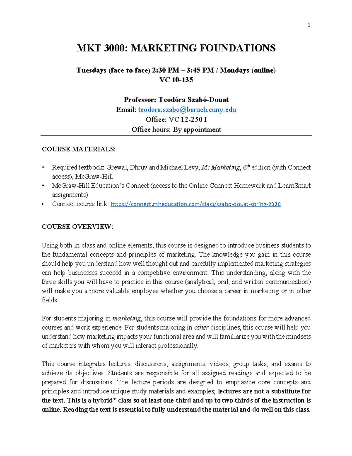 MKT 3000 Marketing Foundations Syllabus - Spring 2020 - Studocu