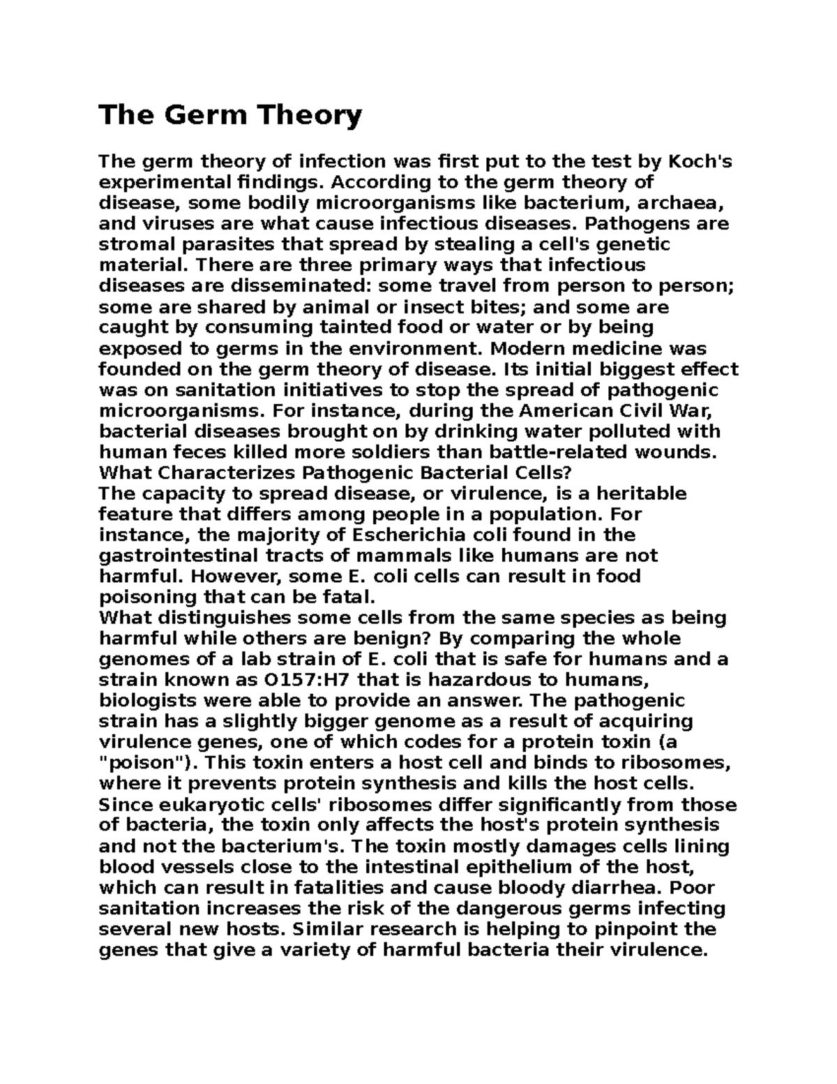 The Germ Theory - summary - The Germ Theory The germ theory of ...