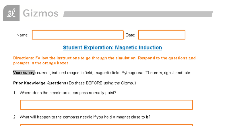 Magnetic Induction SE(editable) - Name: Date: Student Exploration ...