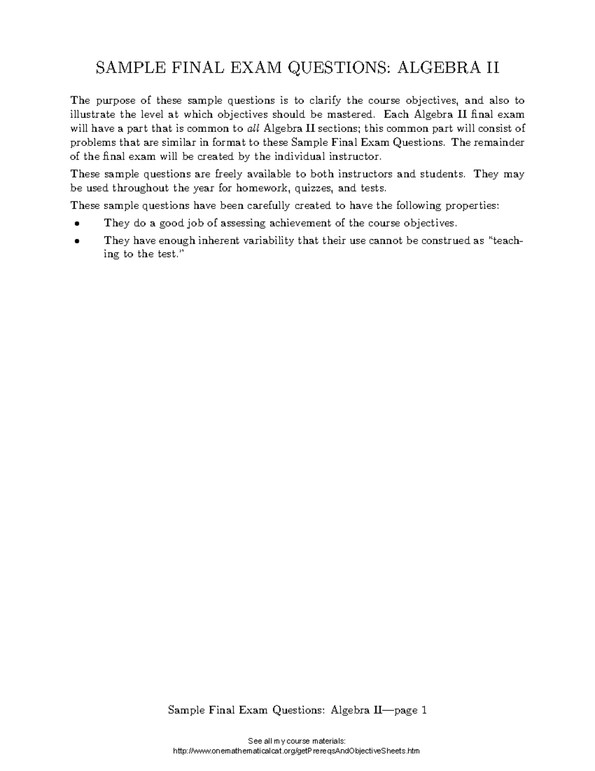 Algebra 2 Honors Final Exam Review Guide - June 2018 - Studocu