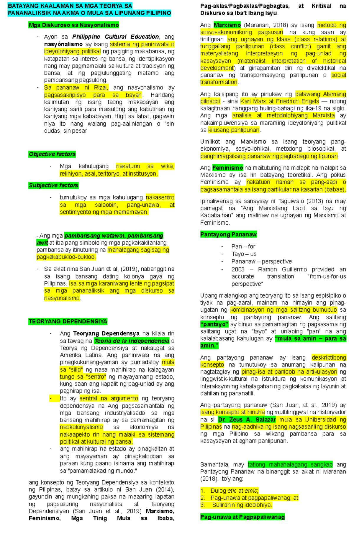 Filipino - Reviewer - BATAYANG KAALAMAN SA MGA TEORYA SA PANANALIKSIK NA AKMA O MULA SA LIPUNANG ...
