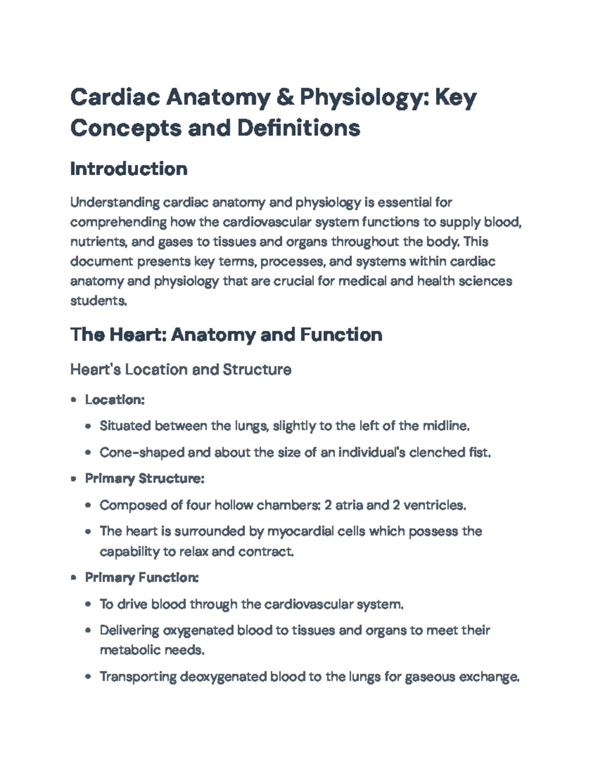Cardiac Anatomy & Physiology: Key Concepts Overview (Course Code ...