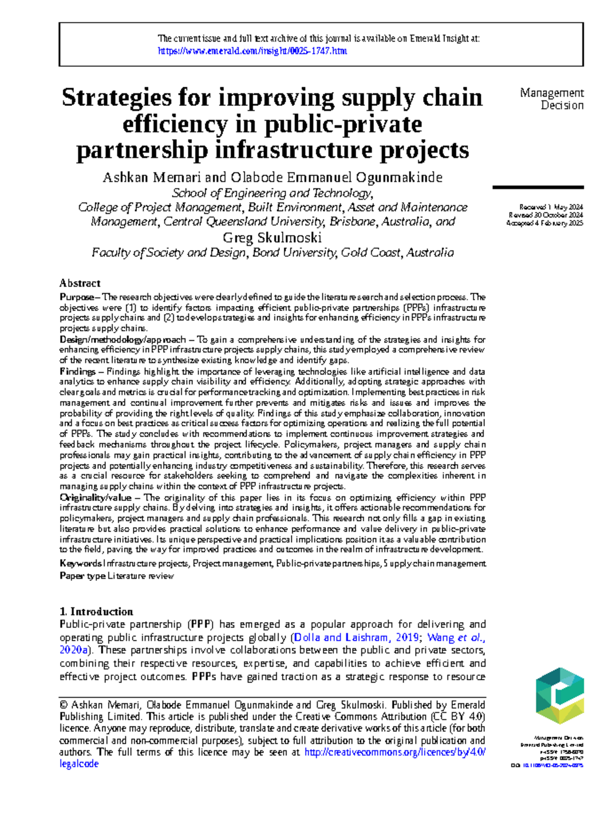 Strategies for Enhancing Supply Chain Efficiency in Infrastructure Projects (MD) - Studocu