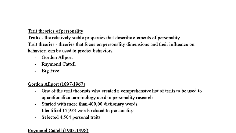 Trait Theories of Personality (PSY 101): Overview & Assessment ...