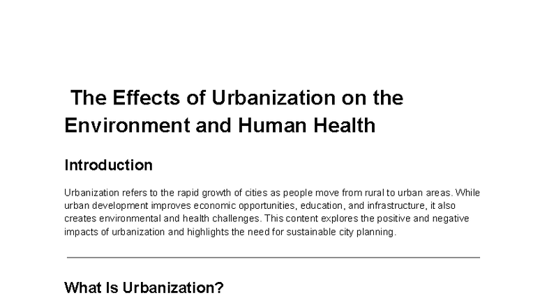 Urbanization's Impact on Environment & Health: A Comprehensive Study ...