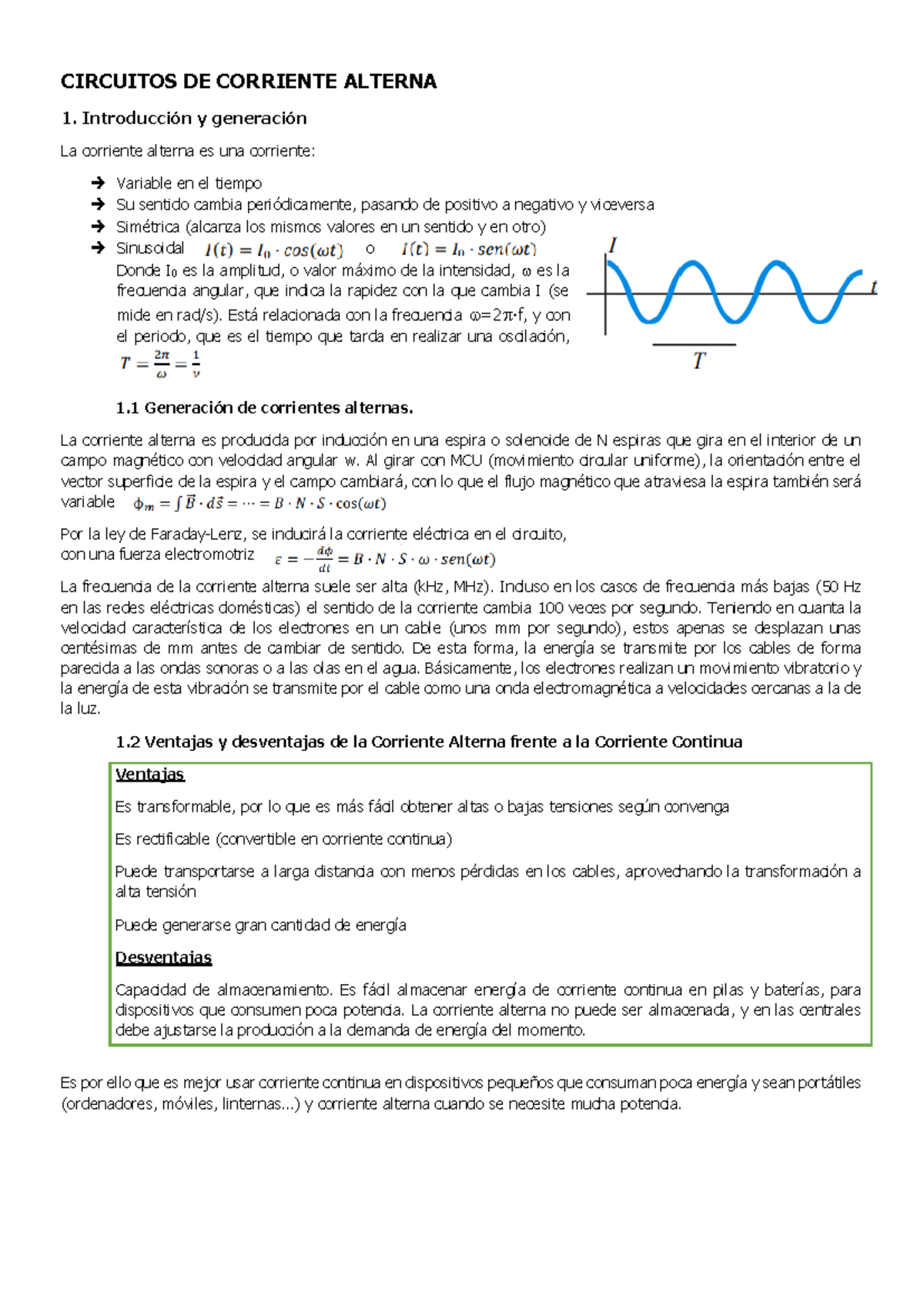 CIRCUITOS DE CORRIENTE ALTERNA - Introducción y Generación - Studocu
