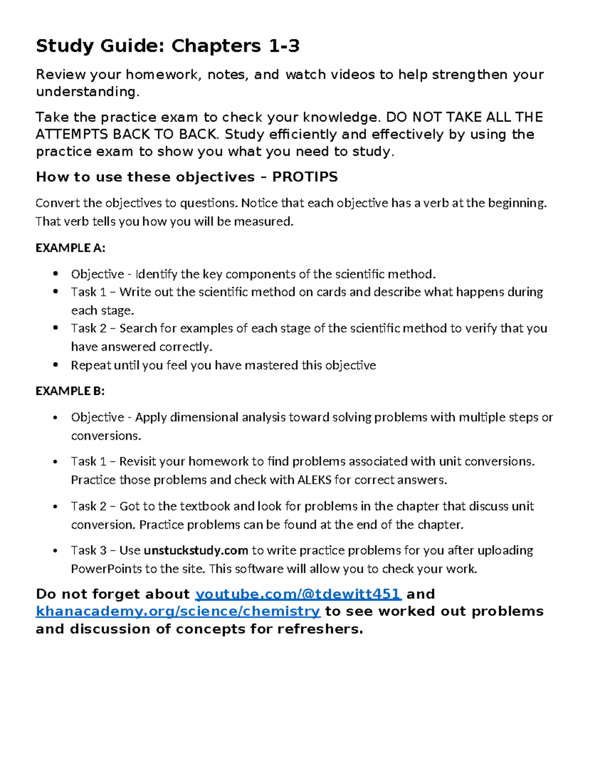 Study Guide for Chemistry: Chapters 1-3 Exam Prep - Studocu