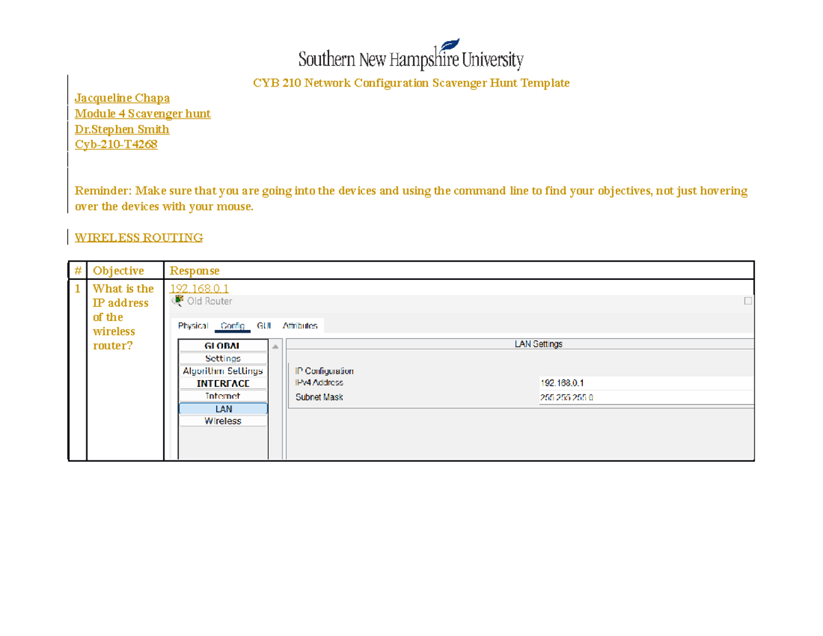 Cyb 210 Network Configuration Scavenger Hunt Jacqueline Chapa Cyb 210 Network Configuration