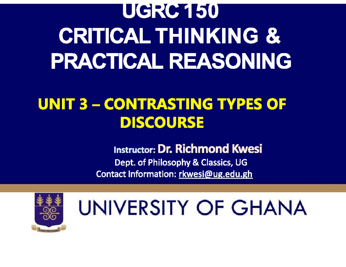 UGRC 150 Lecture 3: Understanding Discourse Types & Disagreements - Studocu