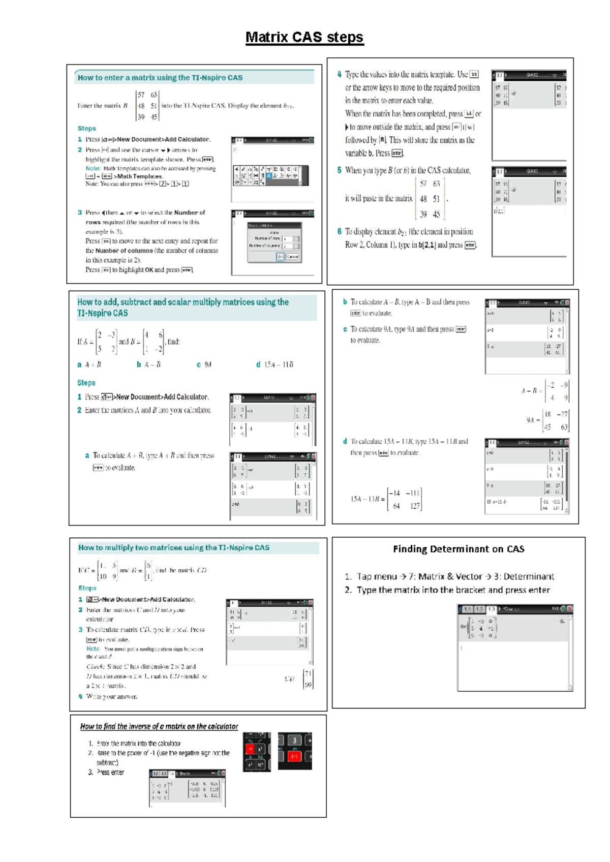 Matrix CAS Steps: Entering, Calculating, and Manipulating Matrices ...