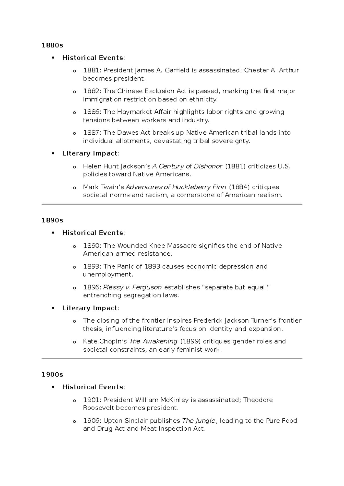 Historical American Timeline: Key Events & Literary Impact (1880s-1930s ...