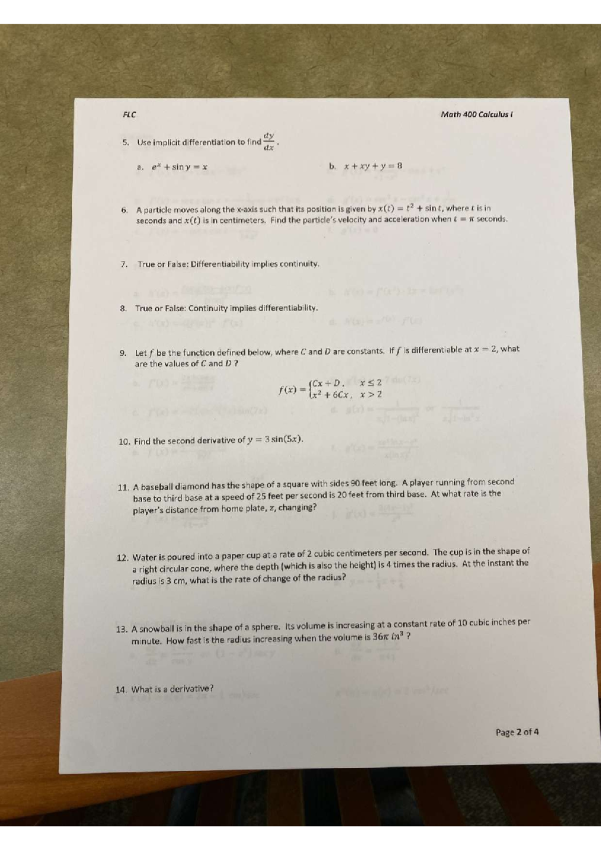 Implicit Differentiation Practice - Studocu