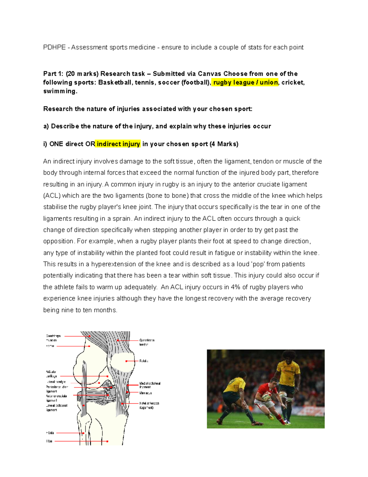 PDHPE Assessment: Sports Medicine & Injury Prevention Strategies - Studocu