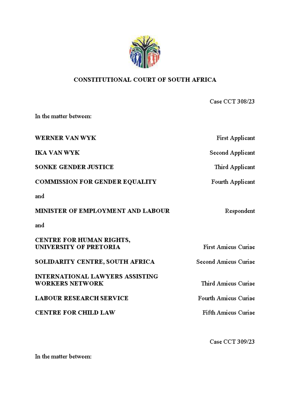 Case CCT: Van Wyk & Others v Minister of Employment & Labour - Parental ...