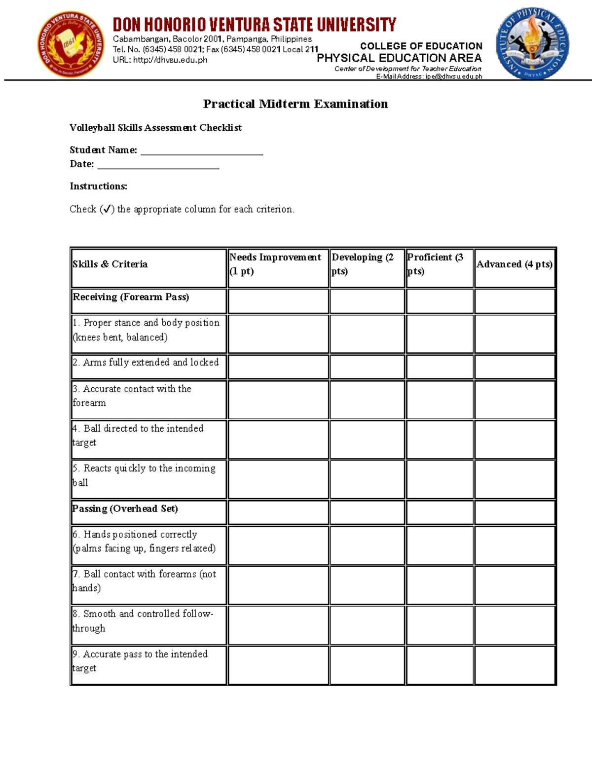 Volleyball Skills Assessment Checklist - Cabambangan, Bacolor 2001 ...