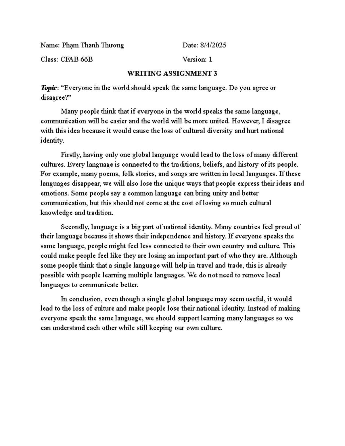 CFAB 66B Essay 4: The Importance of Language Diversity in Culture - Studocu