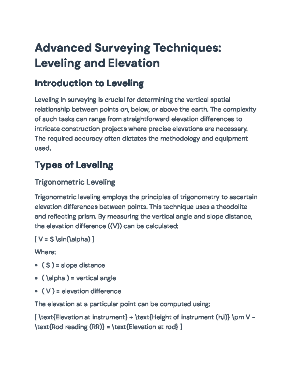 Advanced Surveying Techniques: Leveling & Elevation Overview (ENGR 205 ...