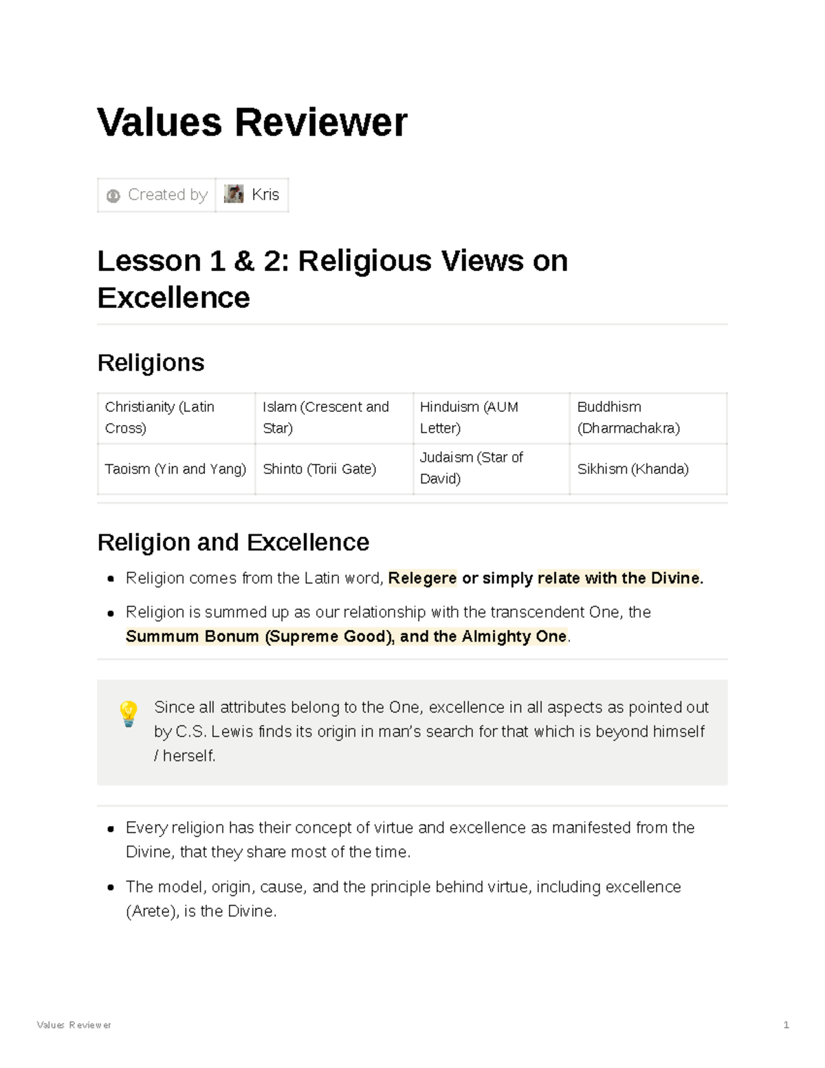 Values Reviewer - Values Reviewer Created by Kris Lesson 1 & 2 ...