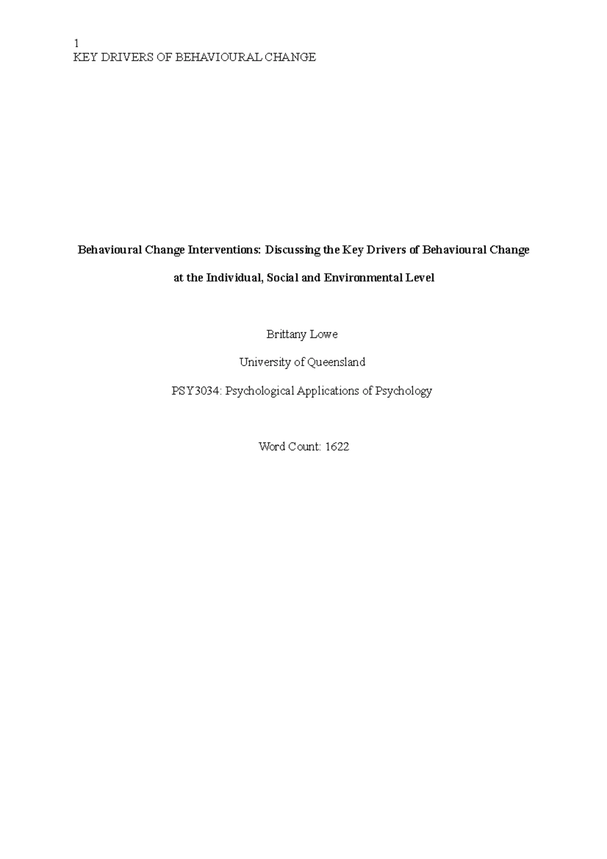 Reflective Essay Example - PSYC3034 TOPICS IN APPLIED PSYCHOLOGY Reflective Essay Example Below ...