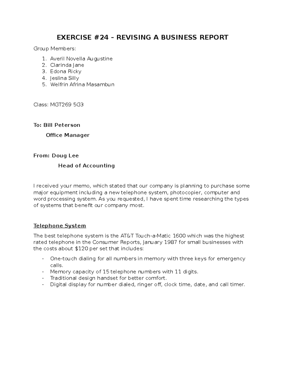 MGT269G3 Exercise 24 Tutorial, Revise Business Report - EXERCISE #24 ...