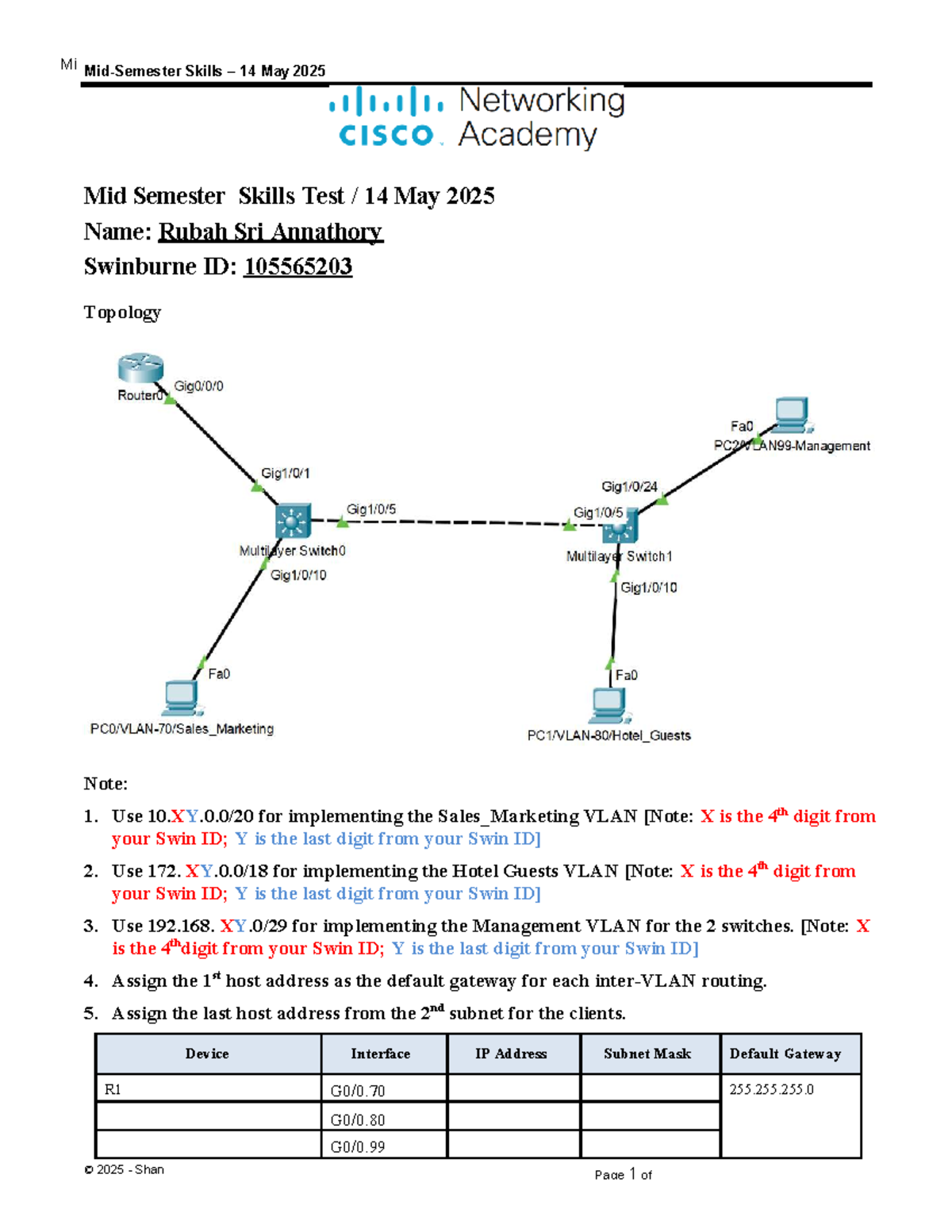 Mi Skills 14 May 2025 Mid Semester Skills Test - VLAN Configuration ...