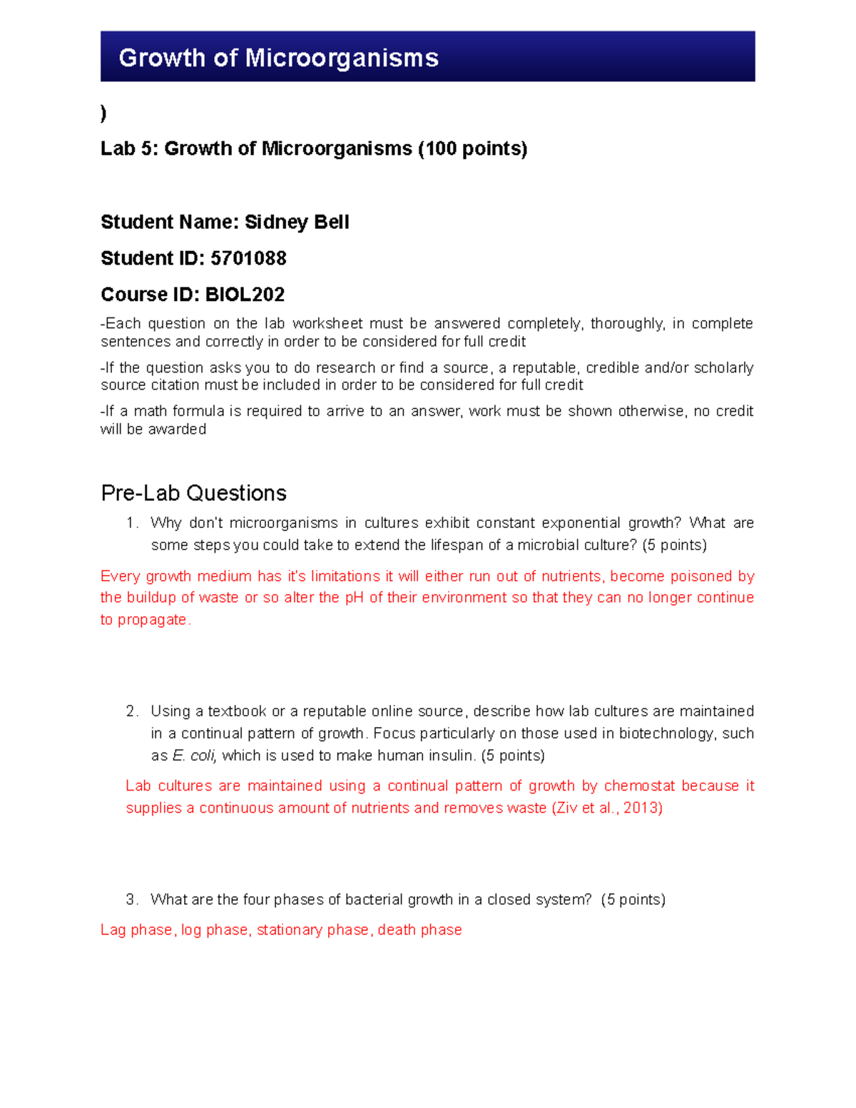 Lab 5: Exploring Growth of Microorganisms in BIOL Course - Studocu